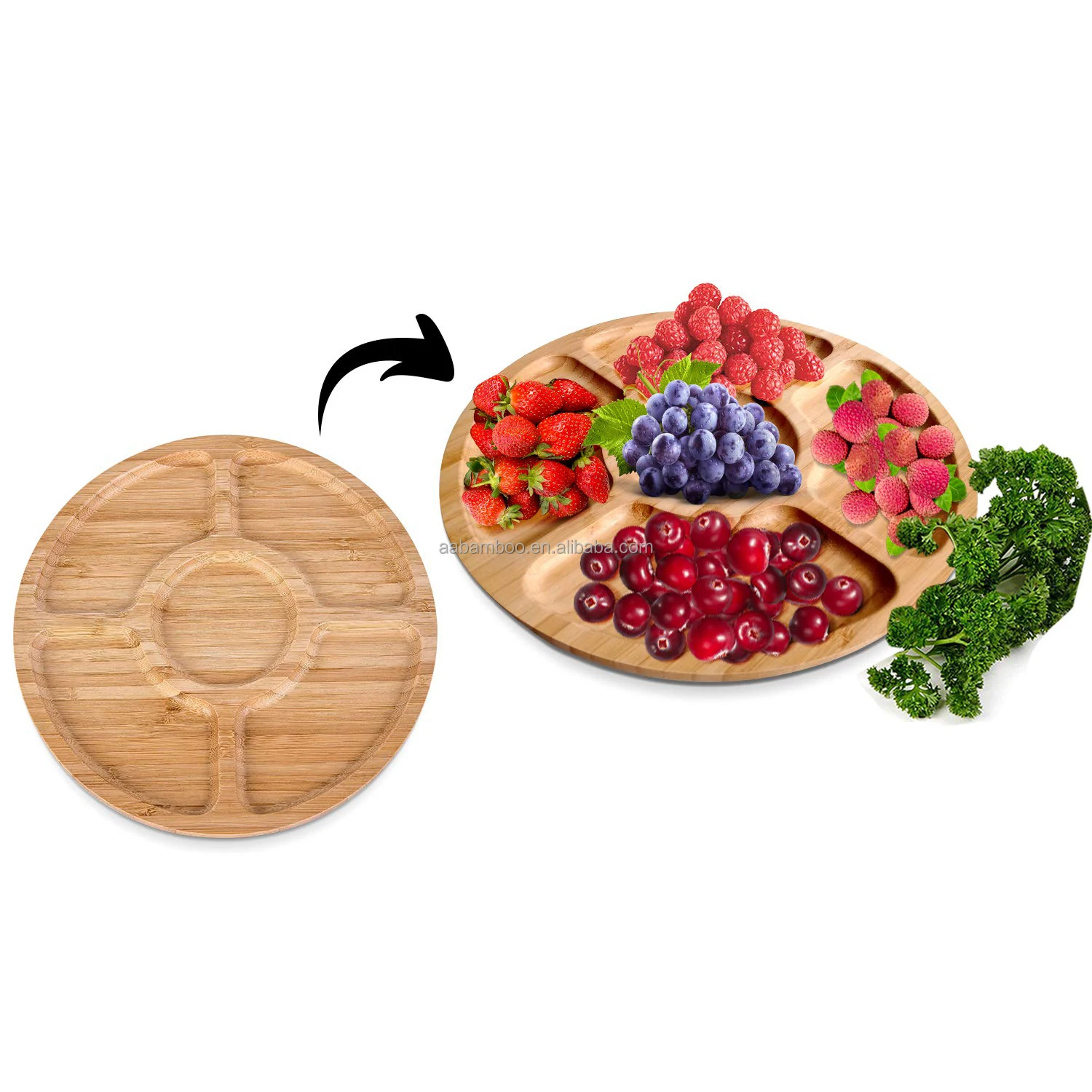 Alibaba.com: Bamboo Wooden Round Rotating Serving Platter with Dividers ...