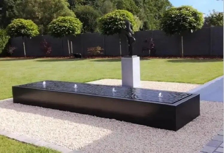 Landscape Rectangular Water Fountain - Outdoor Metal Black