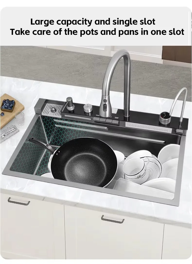 Luxury Countertop Smart Digital Kitchen Sink Set 304 Stainless Steel