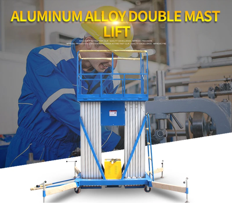 12m Double Mast Lift Man Lift Aluminum Alloy Double Mast Lift With Ce ...