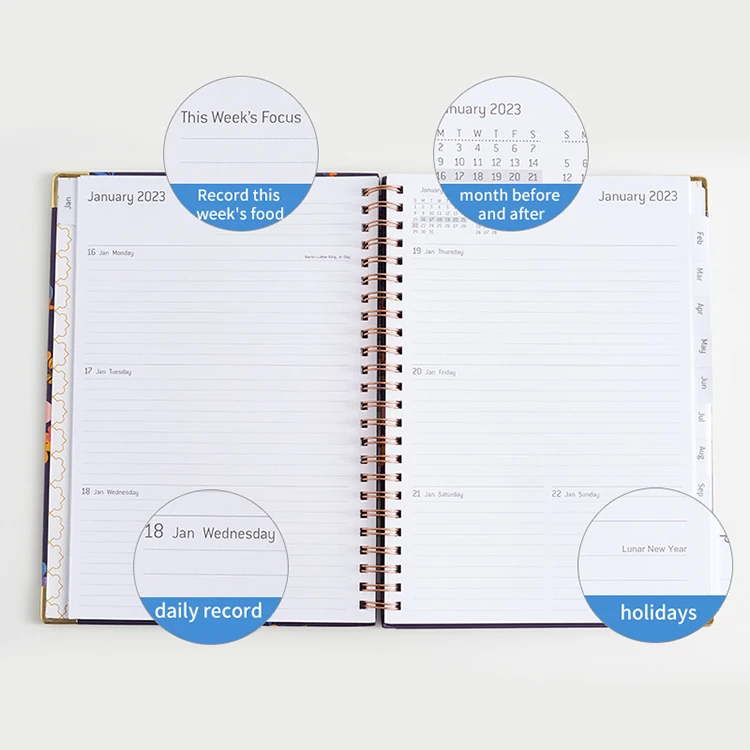 Wholesale Custom Printing Hardcover A5 Spiral Budget Planner 2023 Daily ...