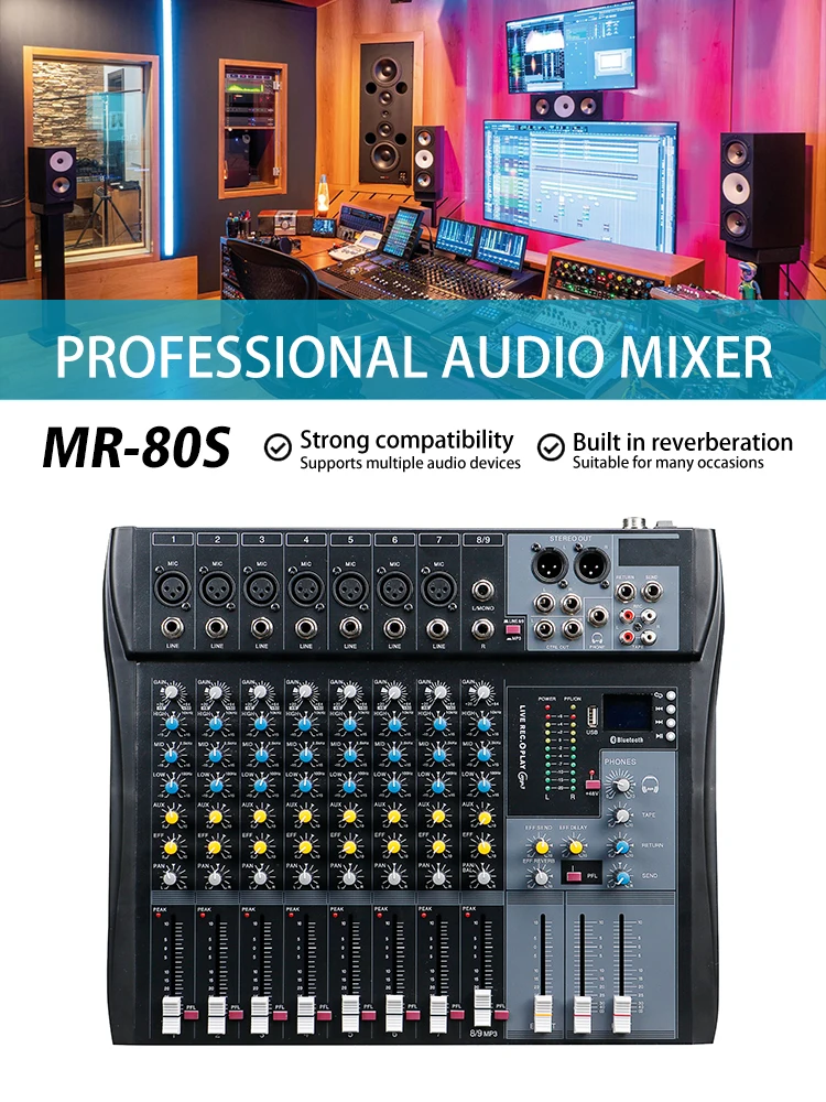 Clavax MR-80S Professional Audio Mixer - 8 Channels USB