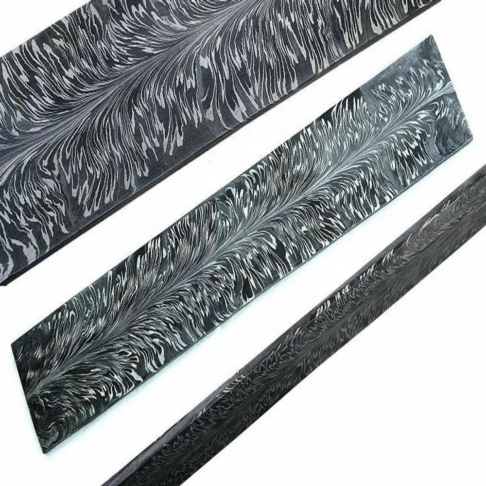 Custom handmade Damascus steel feather pattern 3 billets for knives ...