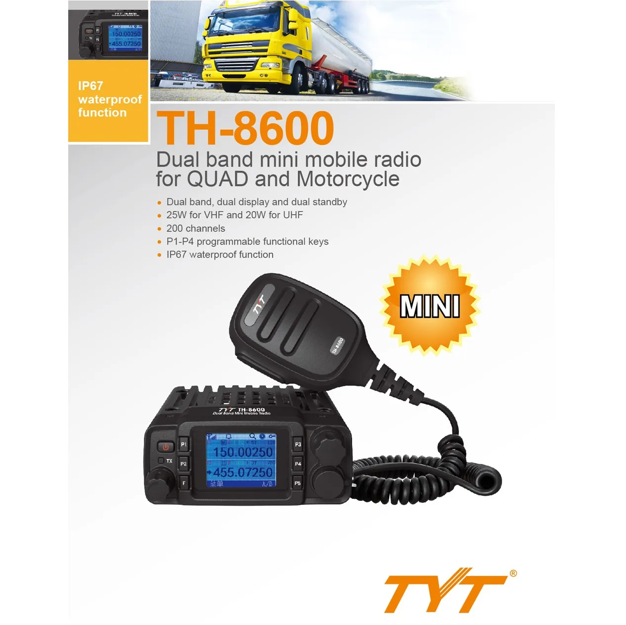TYT TH-8600 Mobile Walkie Talkie - IP67 Waterproof & 25W Transceiver