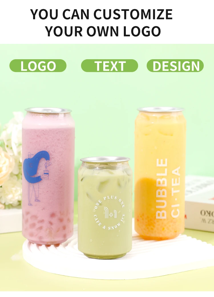 Custom Logo Clear Plastic Cans for Milk Tea & Juice