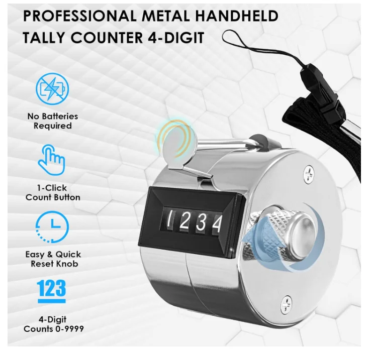 Snbo 4-digit Handheld Metal Tally Counter Training Clicker Cn Plug Type ...