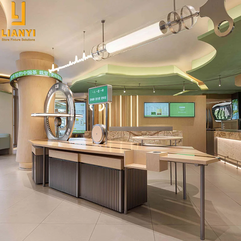 Bubble Tea Shop Interior Design Customized Modern Wooden Tea Counter ...