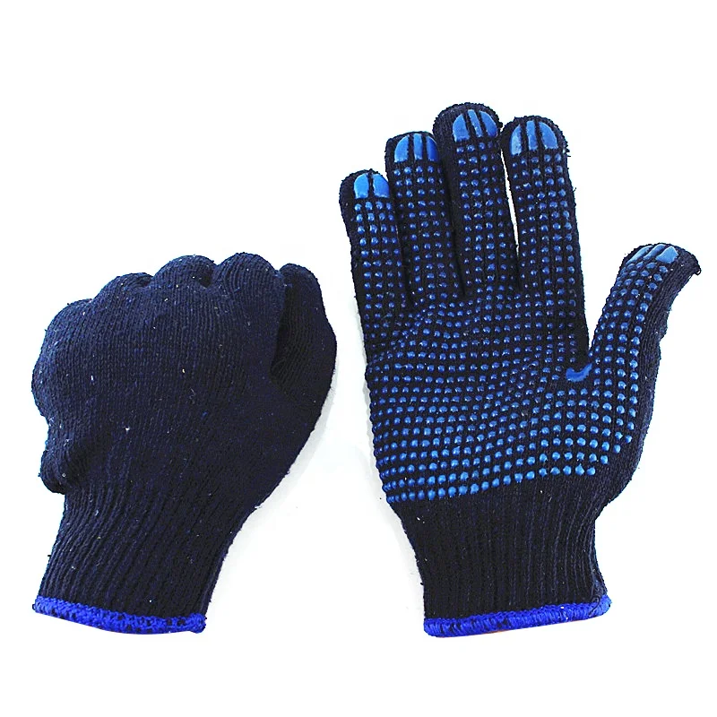 Anti Slip Single Side Pvc Dots Blue Cotton Work Gloves for Construction ...