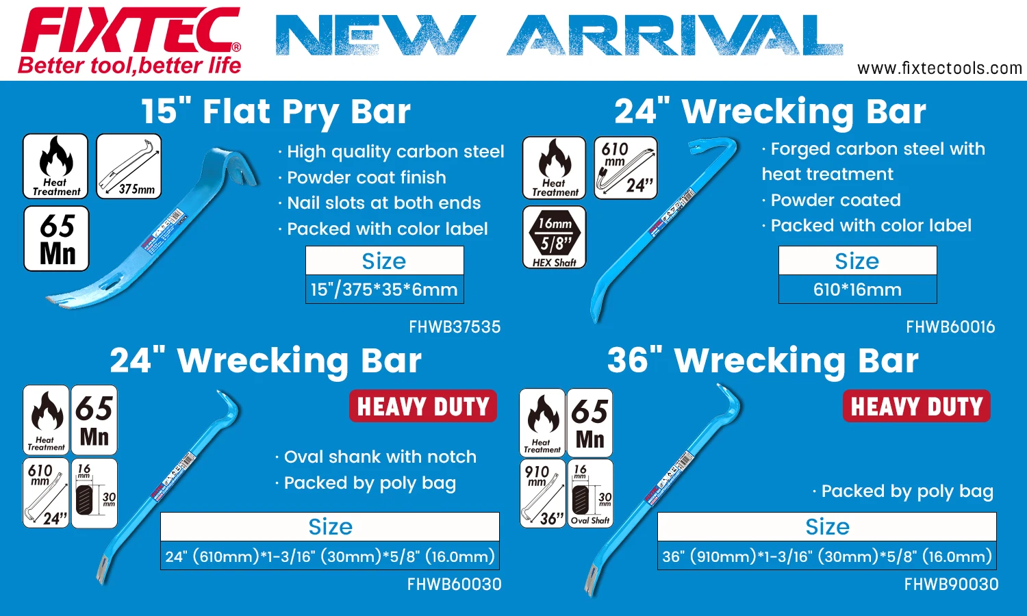 FIXTEC Hand Tools Multi Purpose Carbon Steel 24" 36" Wrecking Pry Crow ...