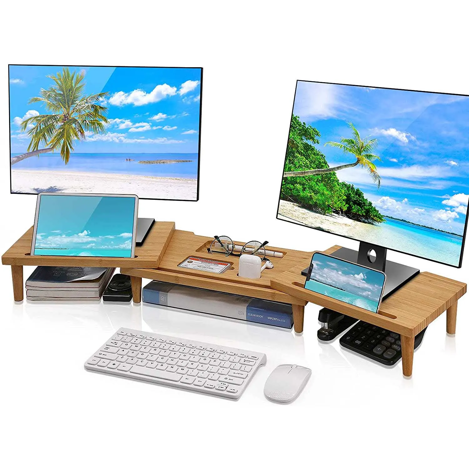 Wooden Adjustable Laptop Stand Monitor Stand Wood Computer Riser Bamboo ...