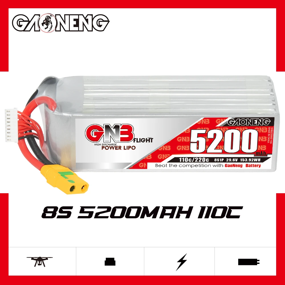 GAONENG GNB 5200mah 8S 29.6V 110C Lipo Battery for RC Helis