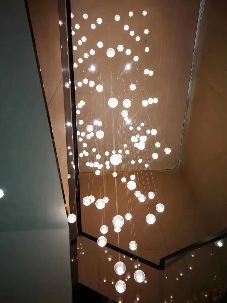 Modern Led Crystal Glass Ball Pendant Light Meteor Rain Light Stair Bar ...