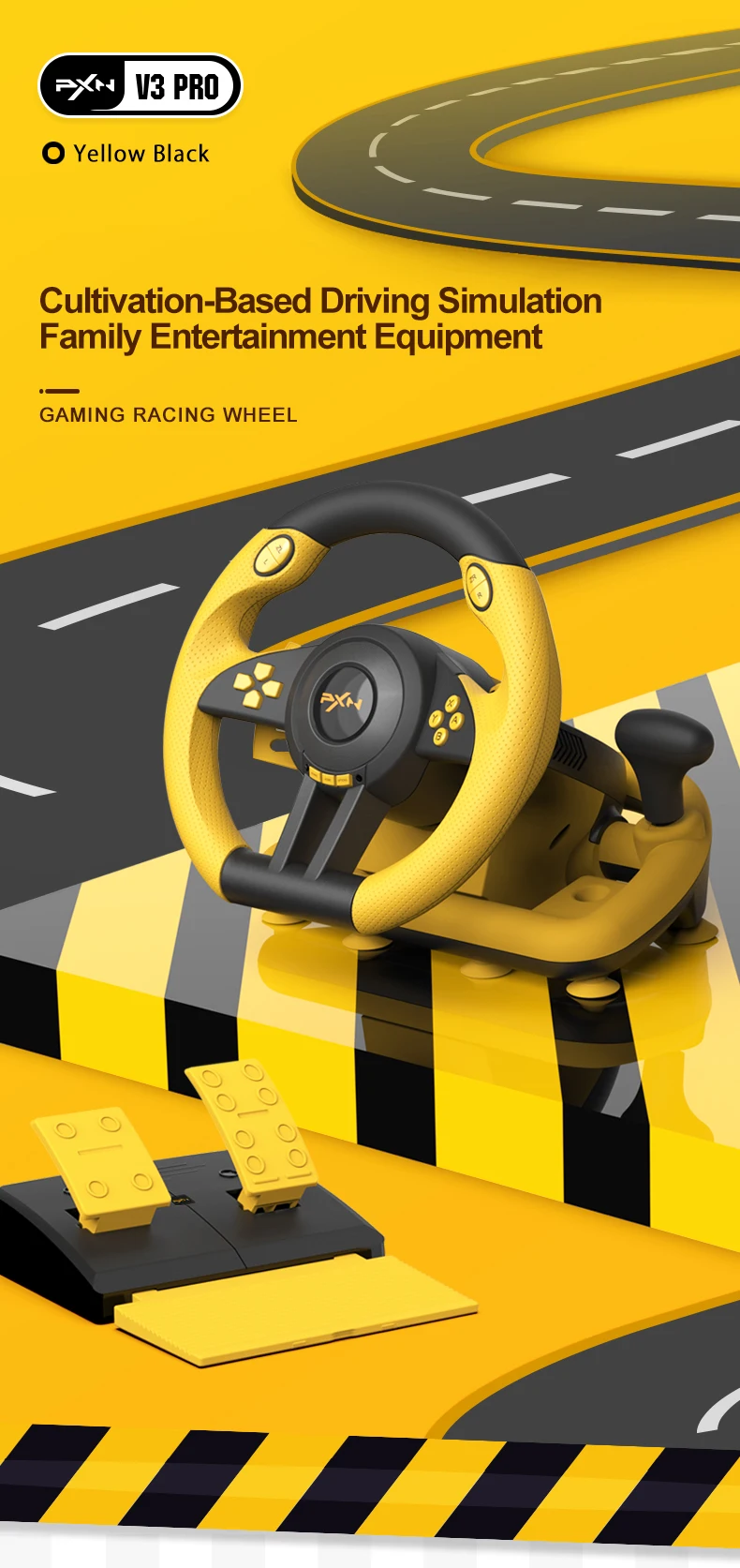 PXN V3pro Gaming Racing Steering Wheel - 180° Turning Angles