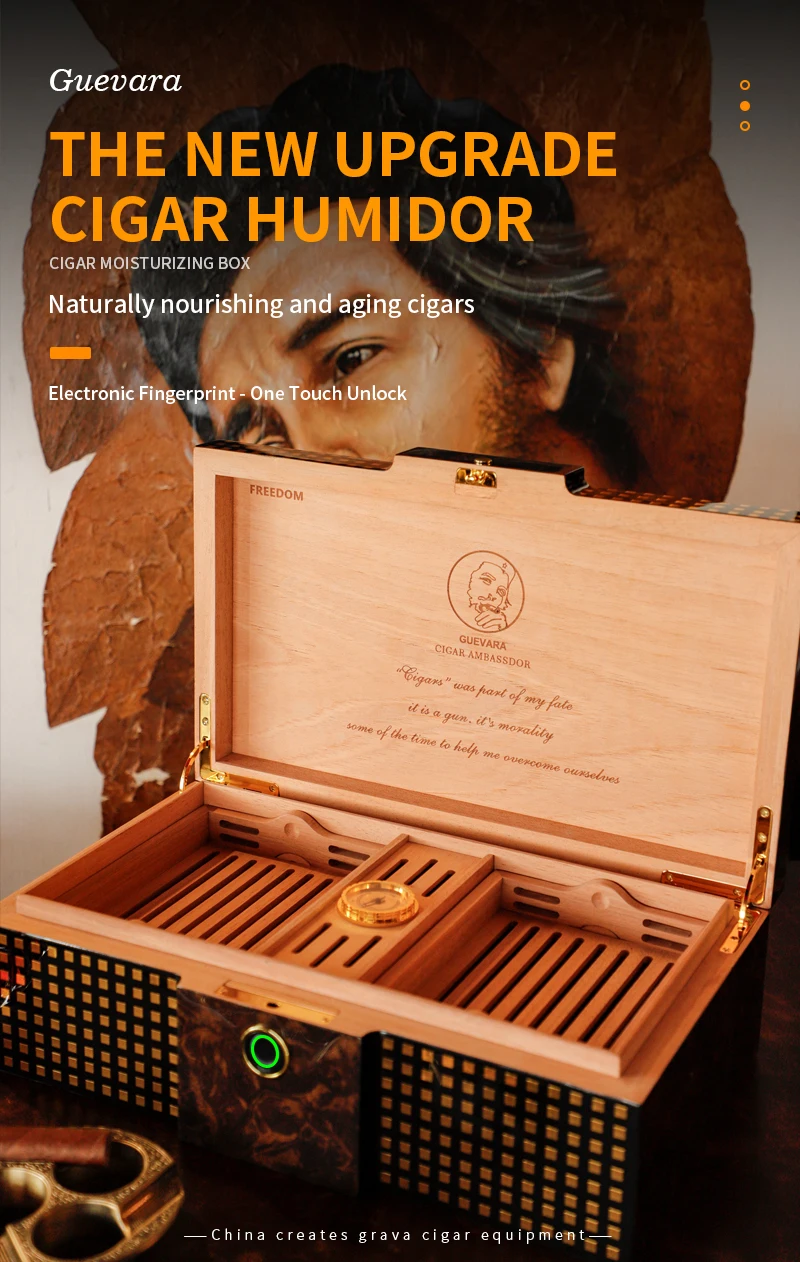New Design Guevara Electronic Fingerprint Lock Cigar Humidor
