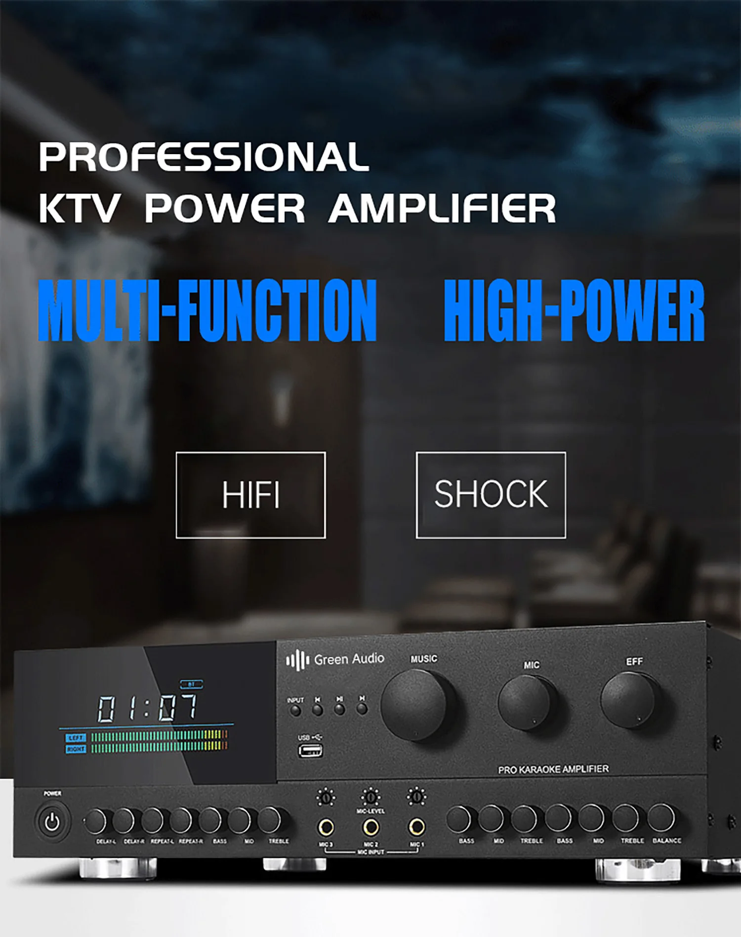 GAP-EK6000 USB Audio Mixer Amplifier - 2-Channel Power Amplifier for ...