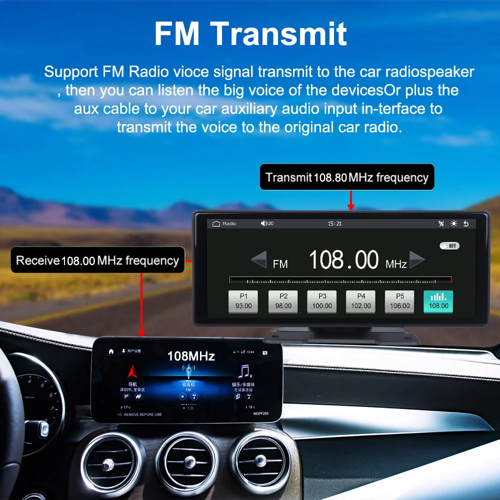 H505F Portable Carplay Screen 10.25 Inch with Dash Camera, Wireless ...