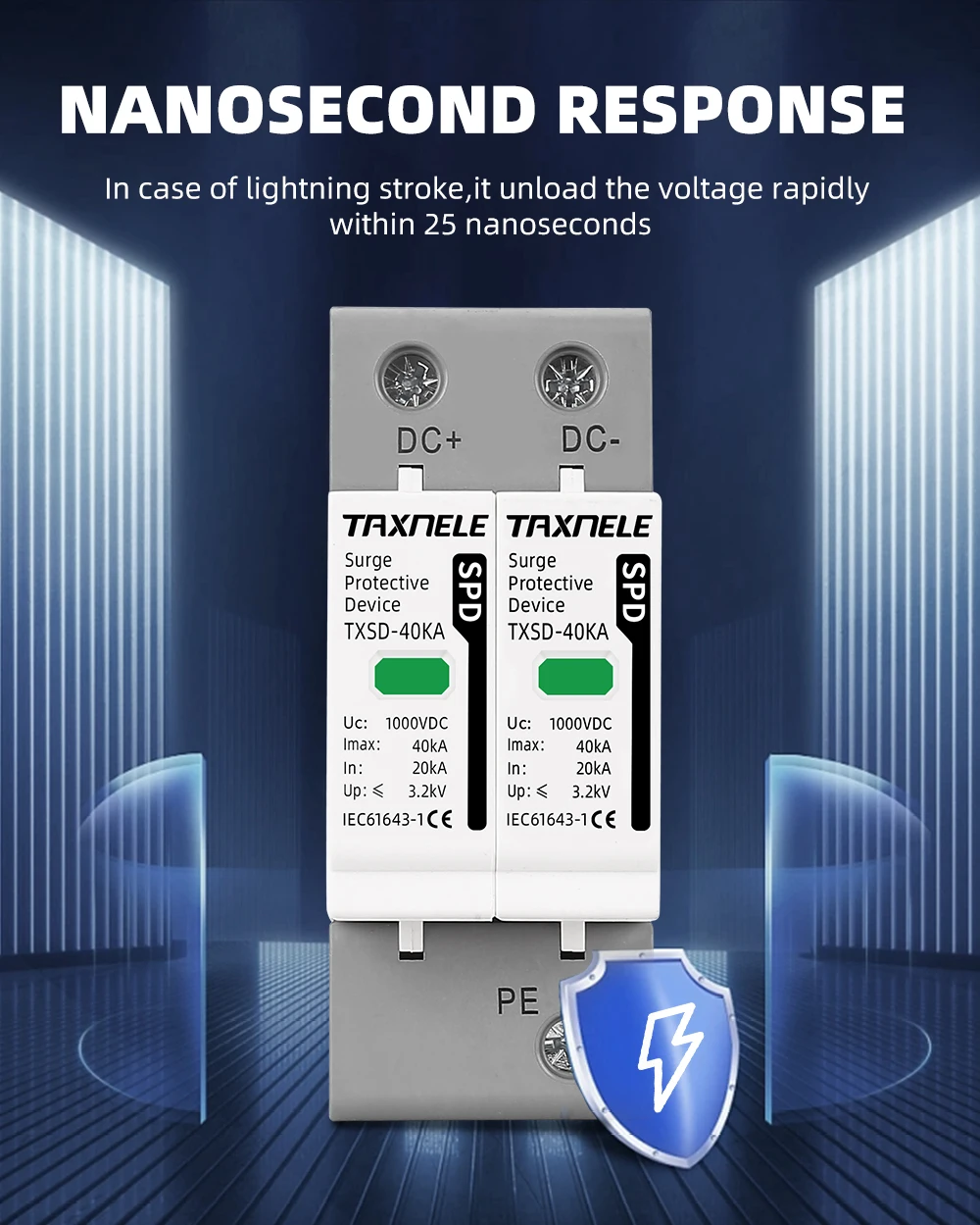 DC SPD Surge Protective Device - 600V to 1000V, 2P