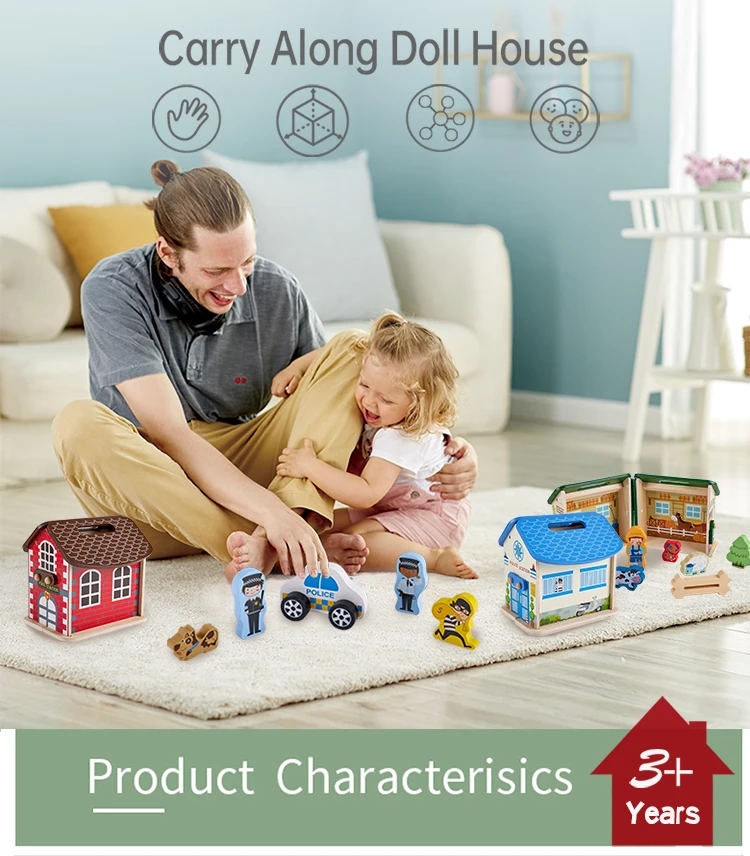 Children Play Carry Educational Kids Toys Portable Doll House Wooden ...