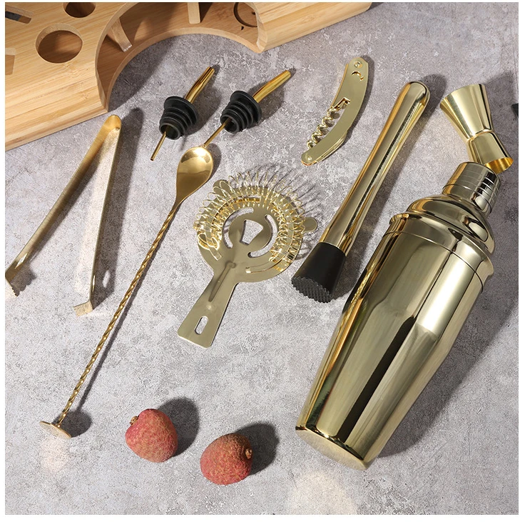 Customized Stainless Steel Cocktail Shaker Set With Sample Bamboo Frame ...