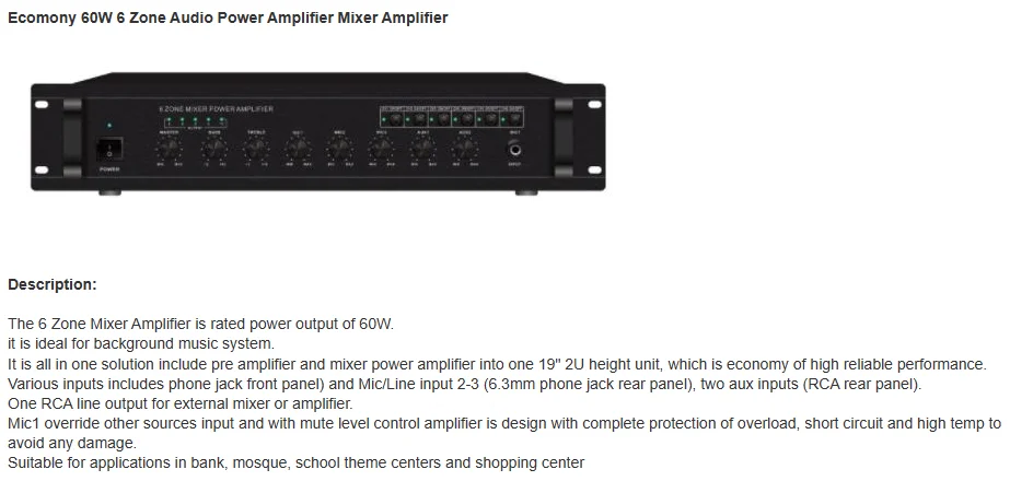 Power Mixer Amplifier Professional Yamaha Economy 60w 6 Zone Power Mixer Amplifier - Buy Mixer ...