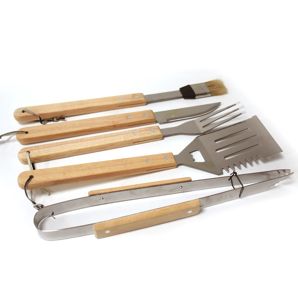 Grill Set Barbecue Accessory Bbq Wooden Tool Box Bamboo Wood Handle 5 ...
