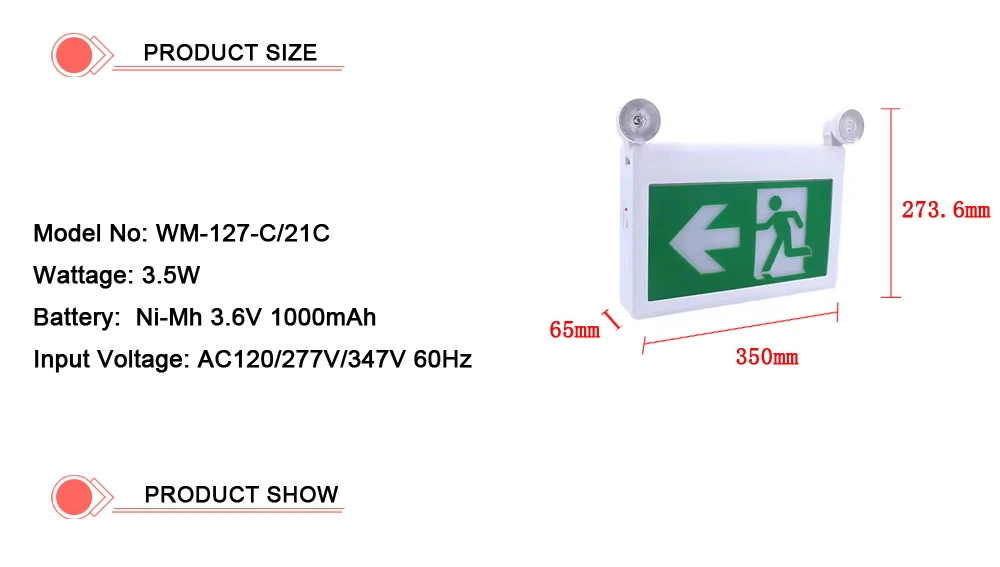 Office Building Wm-127-c/21c Running Man Green Abs Double Side Ceiling Emergency Exit Sign Dual ...