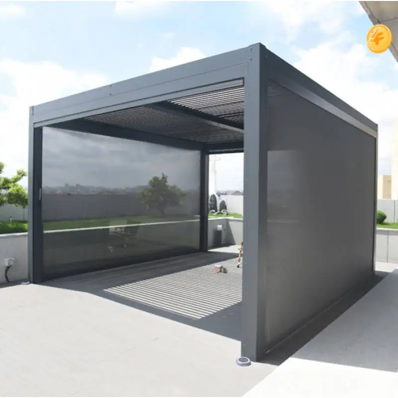 Open-air Electric Aluminum Alloy Pergola,Surrounded By Windproof Roller ...