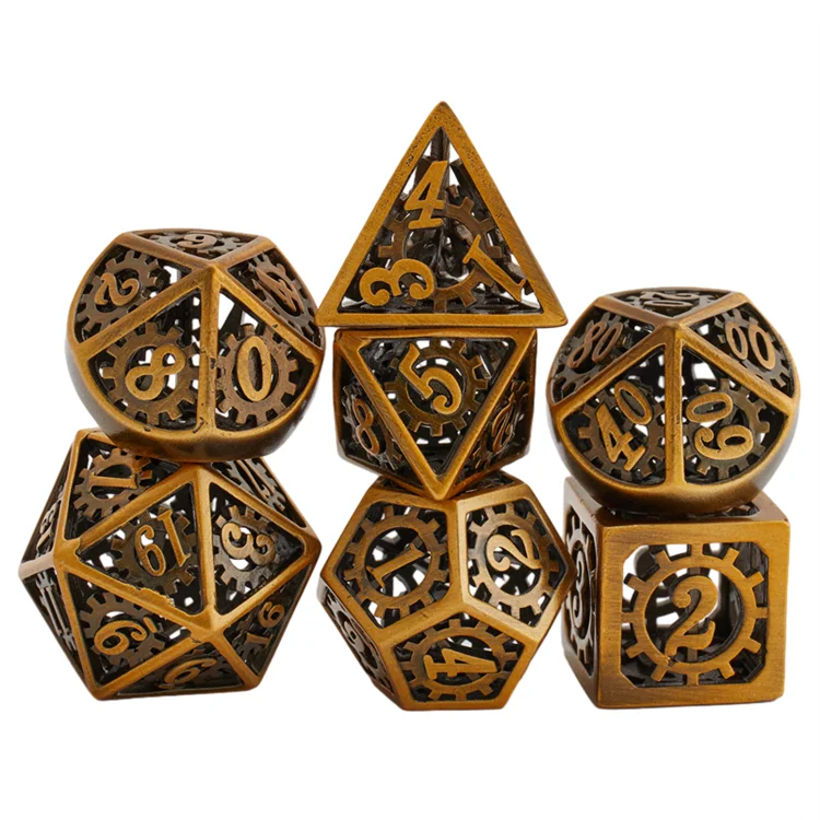 Checkerboard Game Dnd Polyhedral Hollow Gear Metal Rpg Dice Set Custom ...