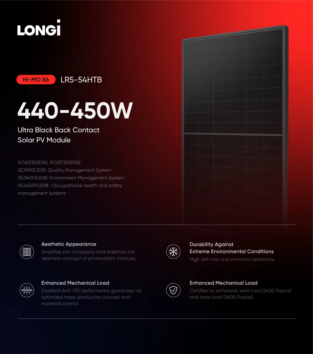 Longi Bifacial All Black Solar Panels 405w450w 455w 490w Solar Panel N ...