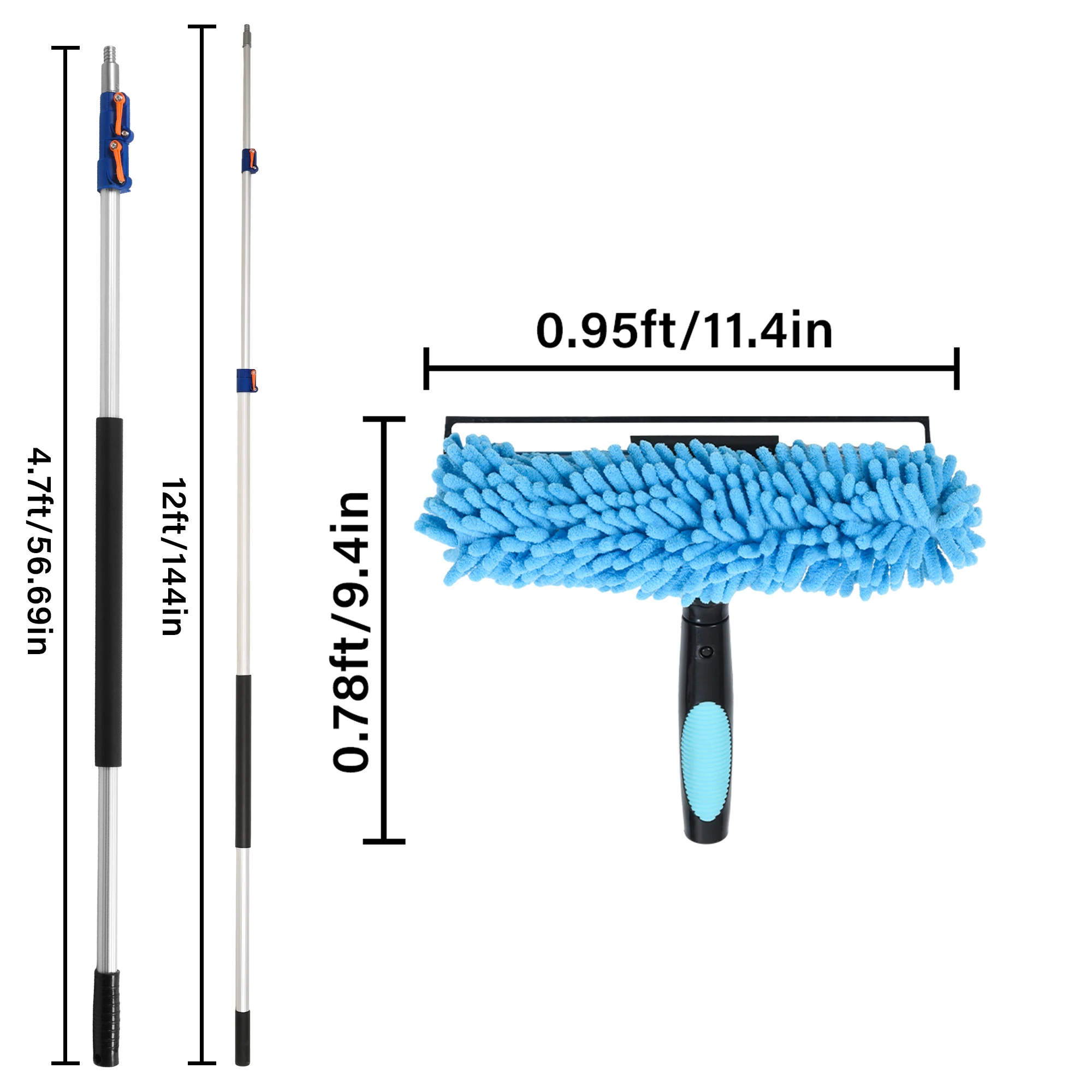 12ft 24ft 30ft Extendable Telescopic Window Squeegee Brush With ...