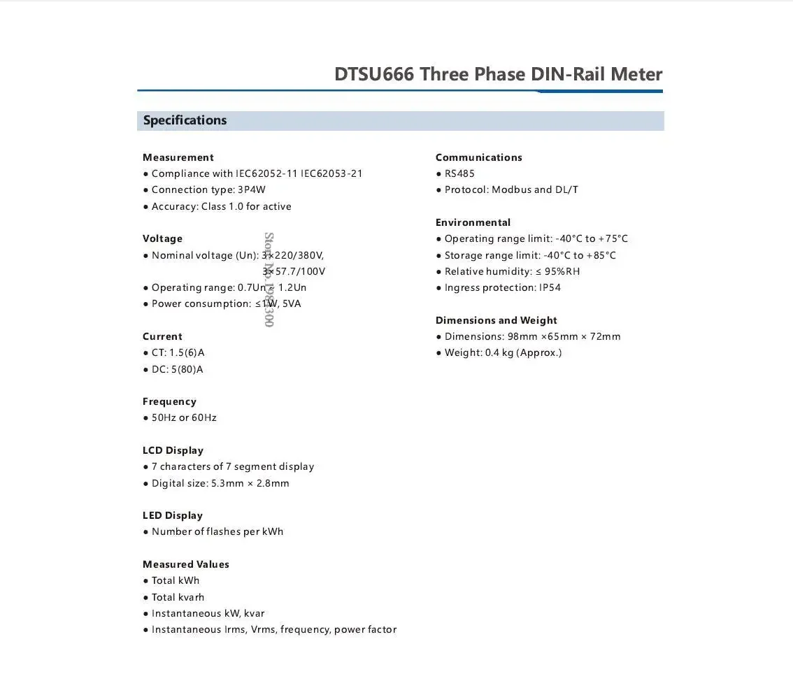 CHINT DDSU666 Single Phase Din-Rail Energy Meter - 100A 80A CT RS485 Modbus