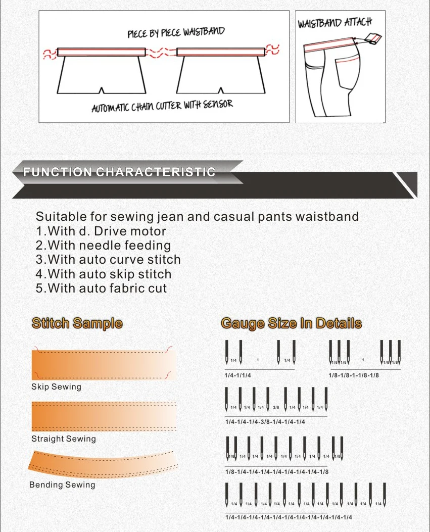 Bitop Automatic Skip Stitch Waistband Attaching Machine