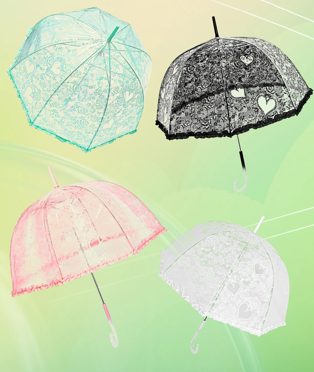 DD2710 Transparent Dome Stick Wedding Umbrella - Birdcage Shape