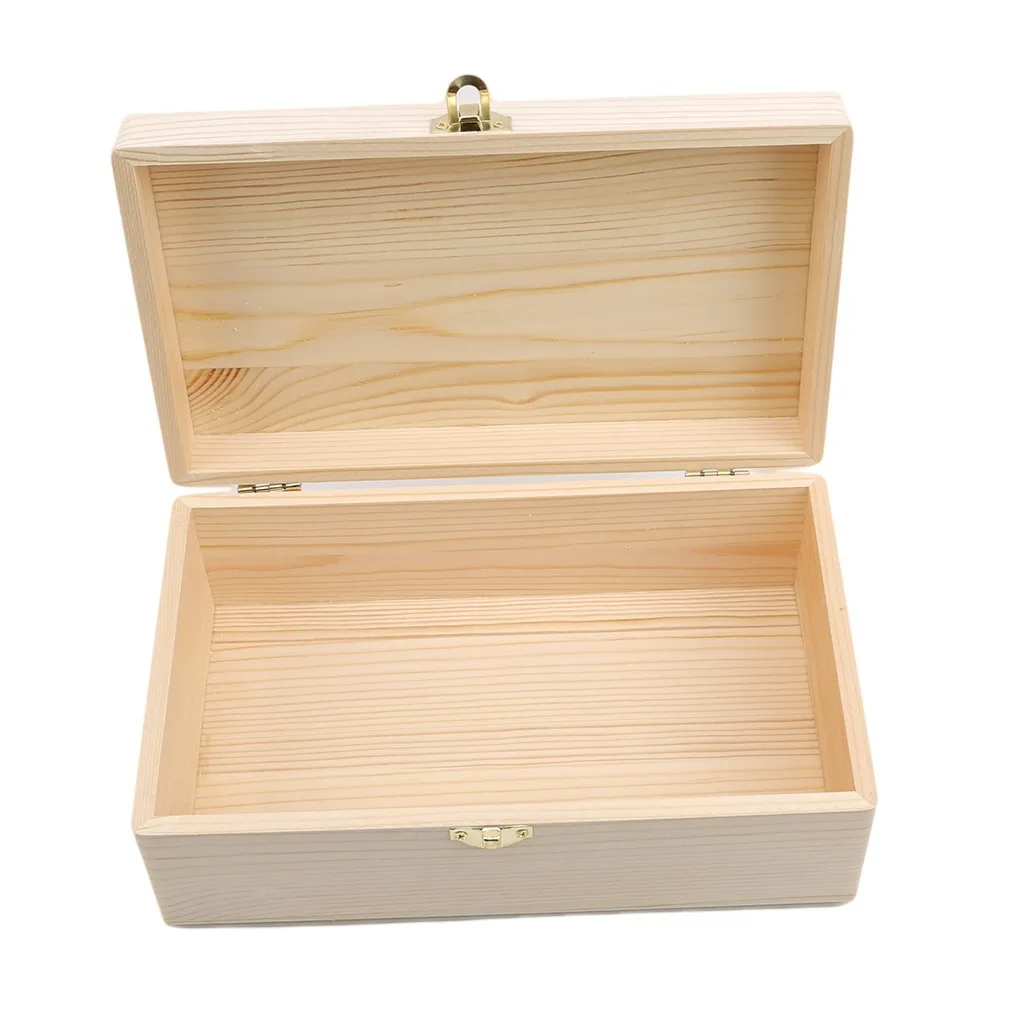 Wooden Craft Box Pine Treasure Chest Storage Memory Keepsake Gift Box ...