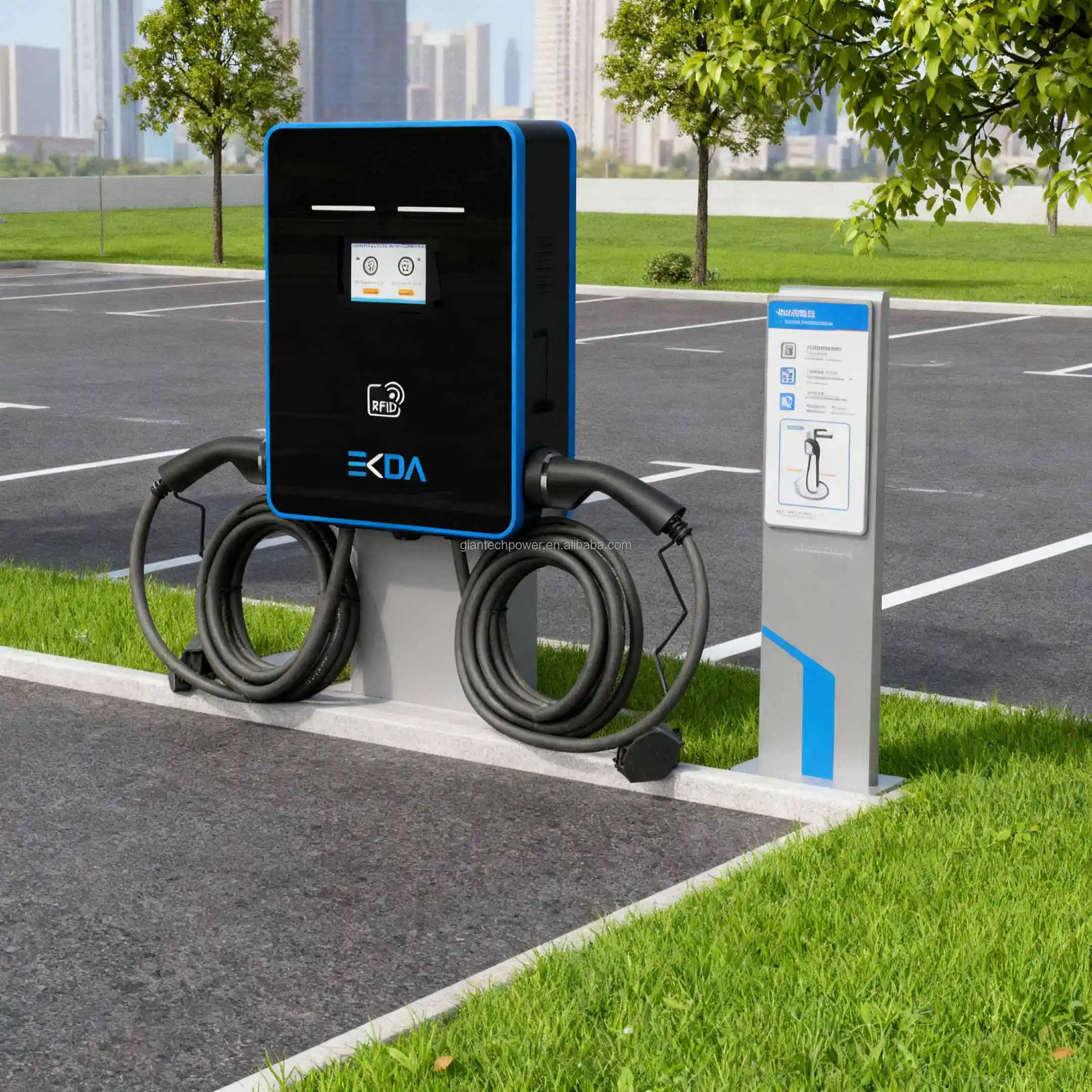 New Condition Wall Box EV Charger Type 2 GBT Dual Guns RFID Card 32A ...