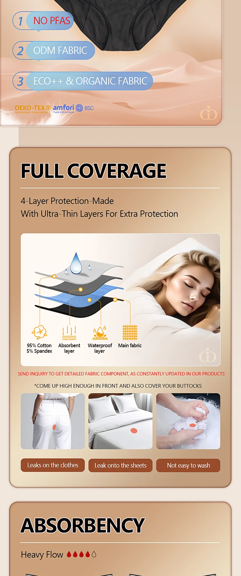 4 Layers Culotte Menstruelle Moisture Wicking Sustainable Incontinence ...