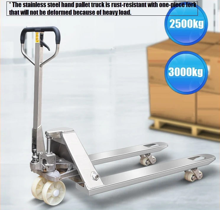 3 Ton Stainless Steel Manual Lift Forklift Jack Trans Pallet Trolley ...