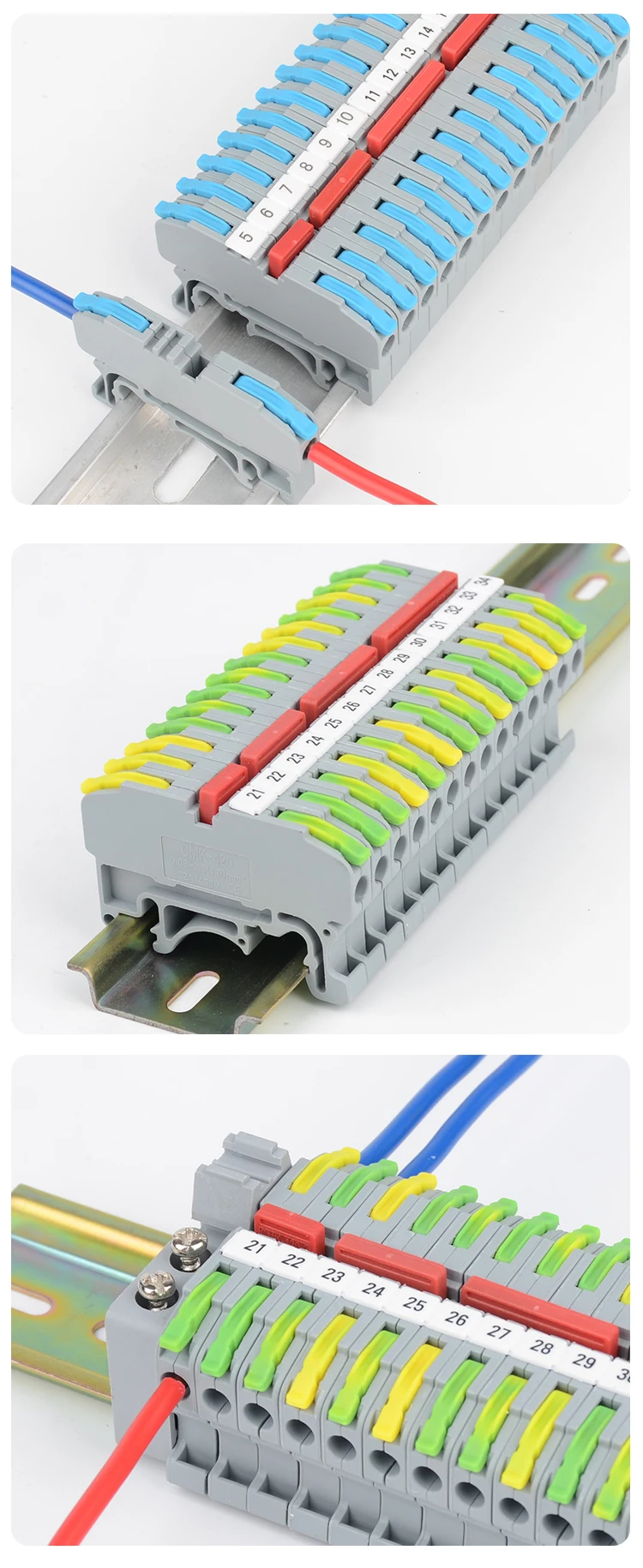 Din Rail Push In Spring Quick Cable Terminal Blocks Easy To Connect ...