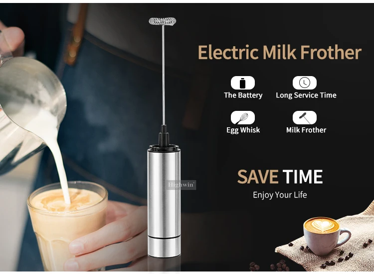 Portable Handheld Electric Coffee Mixer Milk Frother Stainless Steel ...