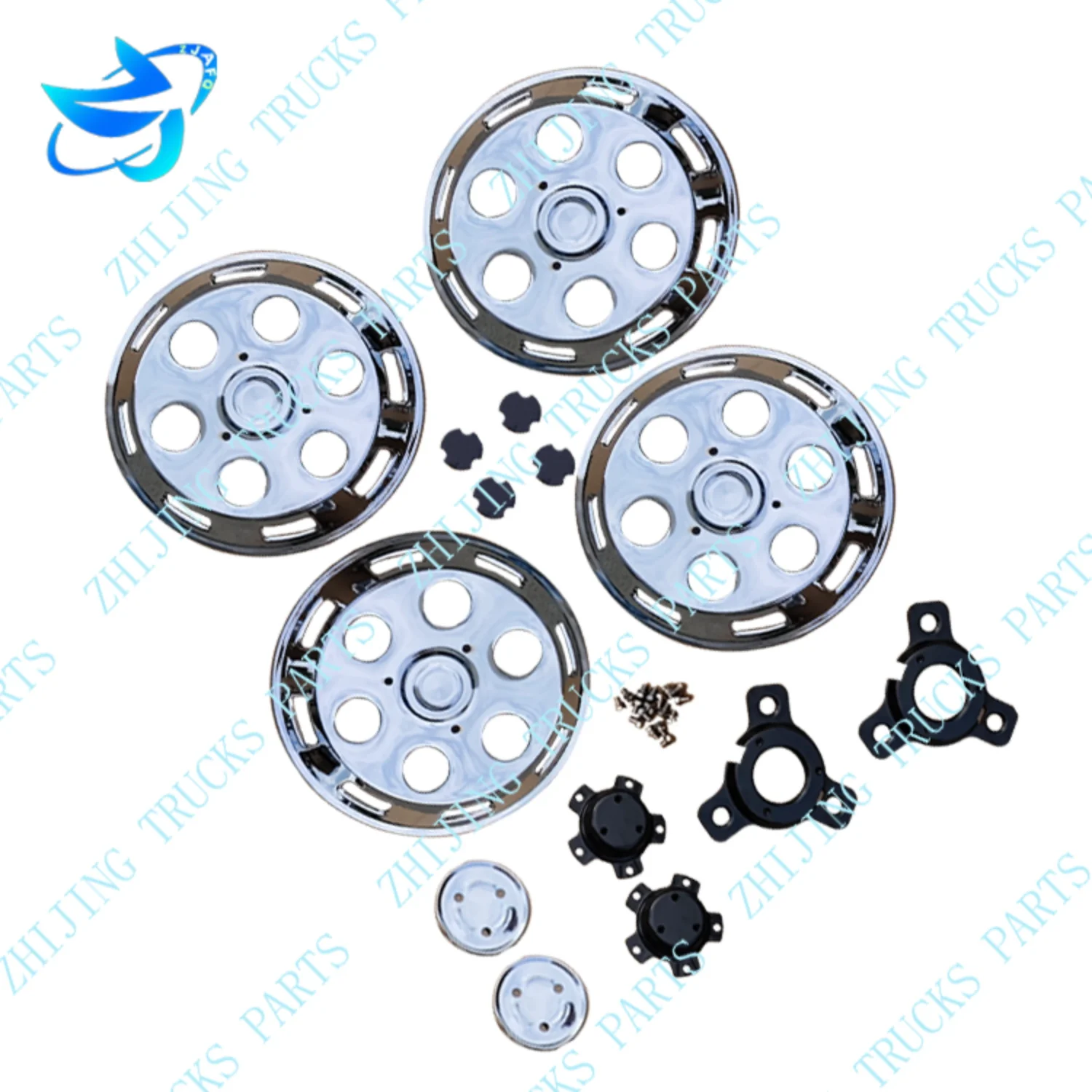 Custom 6 Holes Hub Caps 17.5 Inches Black Truck Tire Hubcaps Chrome ...