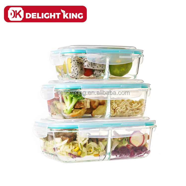 High Borosilicate Glass Container Divider 2 Compartments Press ...