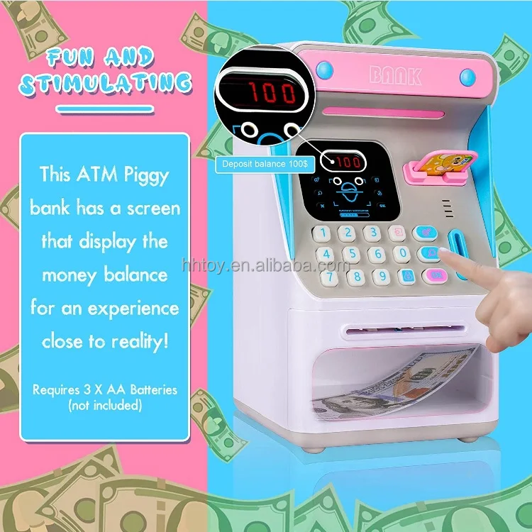Piggy Money Bank Savings Electronic Mini Atm Machine Cash Coin Real ...