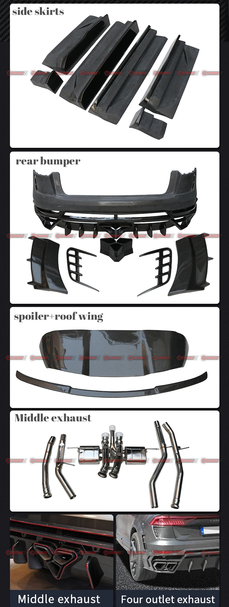 Carbon Fiber Body Kit Front Bumper Rear Spoiler Engine Cover Side ...