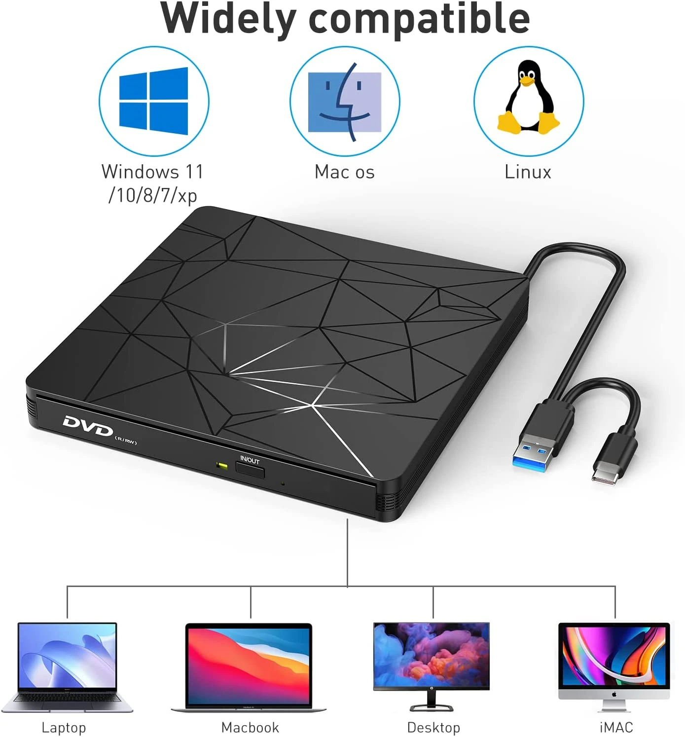 External DVD Player & Burner DVD/CD Drive for Laptop & Macbook External ...