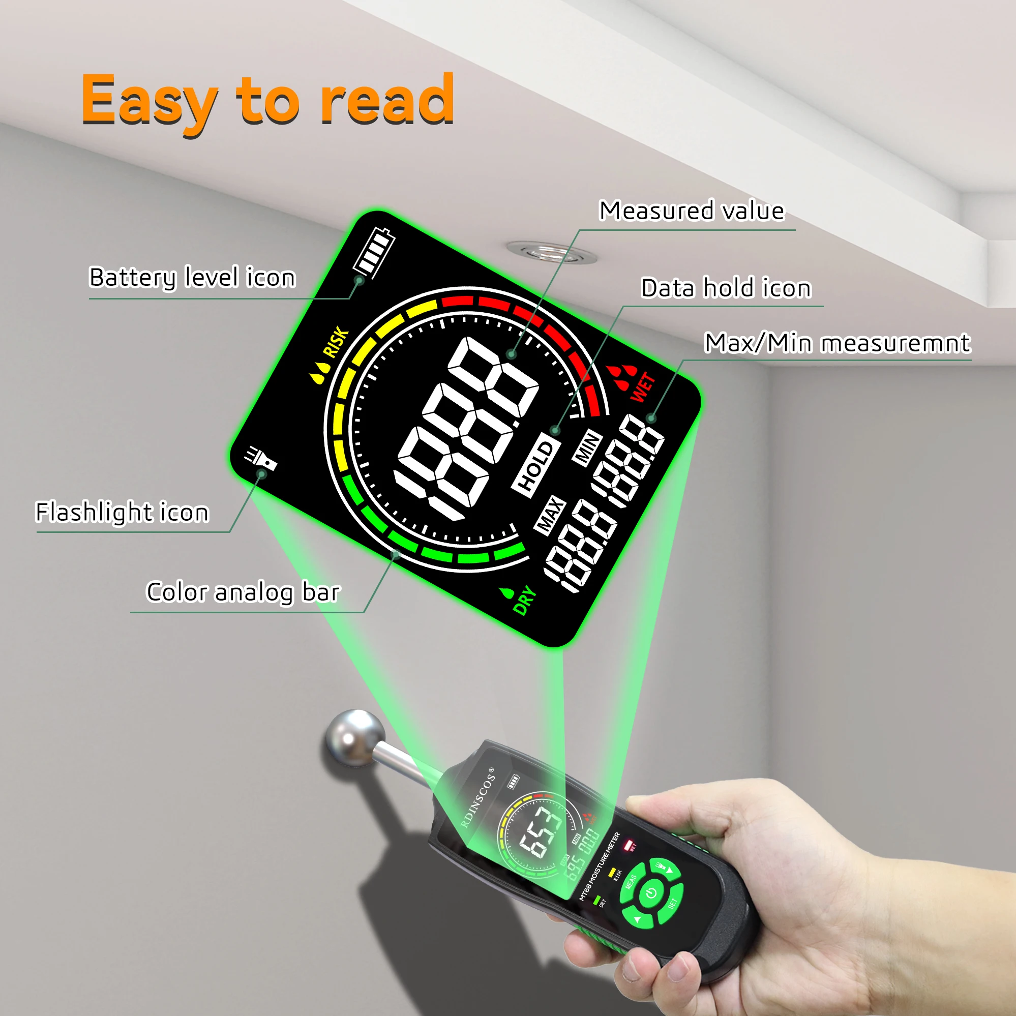 R&d Mt68 Portable Digital Hygrometer Wood Cardboard Lumber Concrete ...