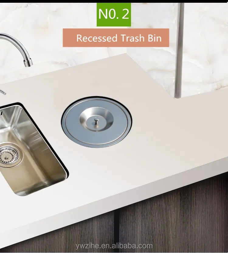 Stainless Steel Trash Can Kitchen Counter Embedded Trash Can Household ...
