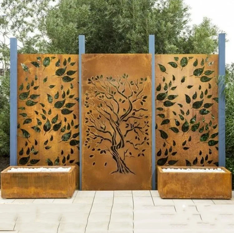 Custom Pattern Flower Planter Iron Corten Steel Metal Sliding Wall Home ...