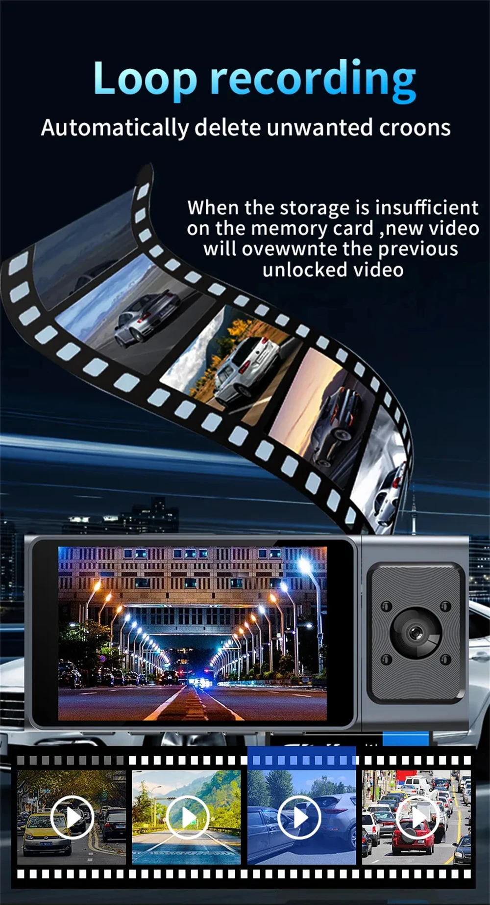 3 Inch Fhd 1080p Portable Dash Camera with Front+inside+rear 3 Lens Car ...