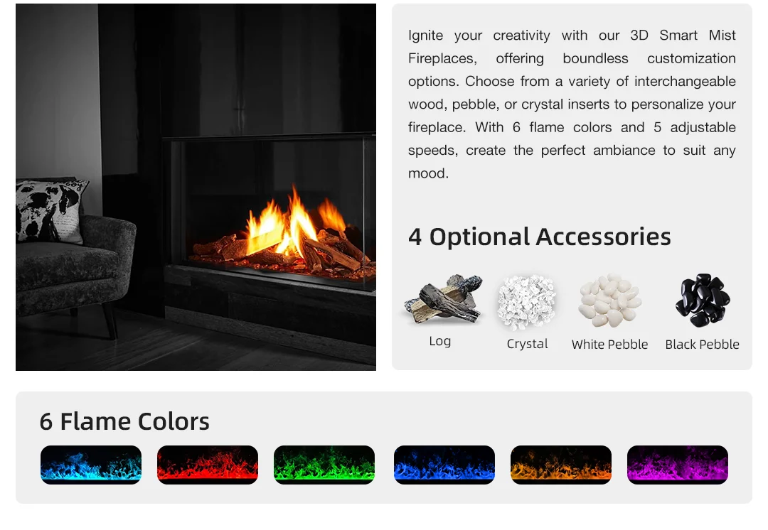 72in Modern Wall Decoration Multi Color Led Flame Effect Atomization ...