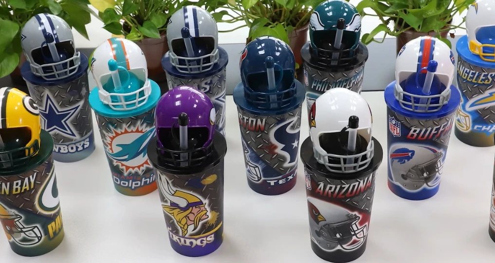 2024 New Helmet Plastic Cup Custom Logo Printed With Straw For Football ...